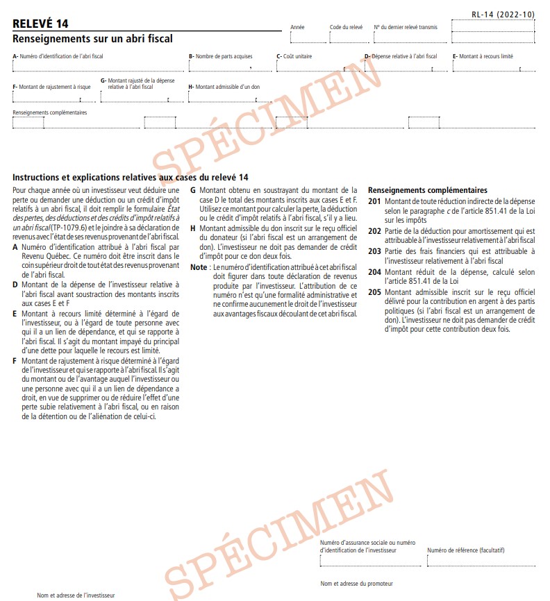 What is RL-14 Slip – Information About a Tax Shelter
