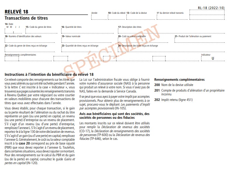 What is RL-18 Slip – Securities Transactions