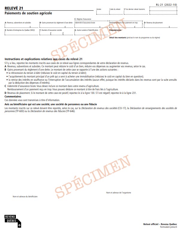 RL-21 Slip – Farm Support Payments