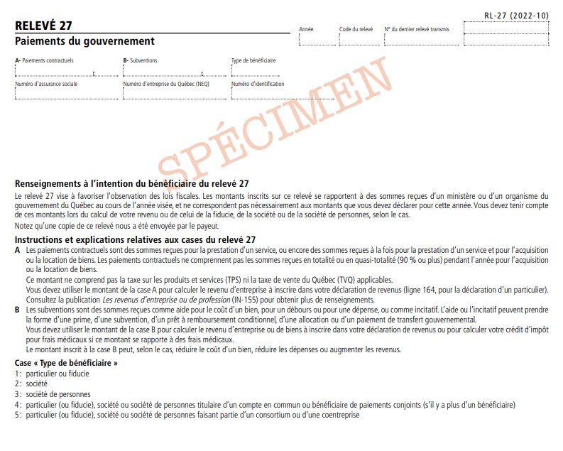 What is RL-27 Slip – Government Payments