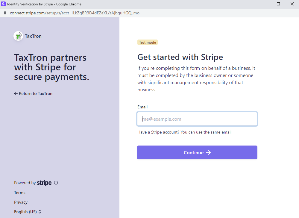 Stripe™ Registration Procedures For TaxTron™ Pro Products